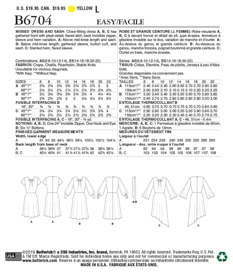 Uncut Butterick Sewing Pattern B6704 6704 Misses' Dress & - Etsy