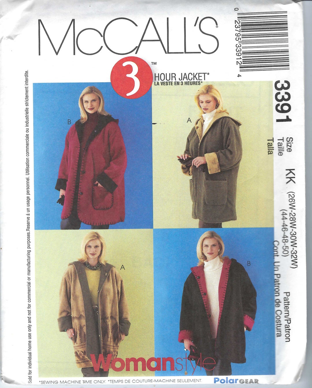 Uncut Mccalls Sewing Pattern 3391 Mccalls Women's Petite Reversible ...