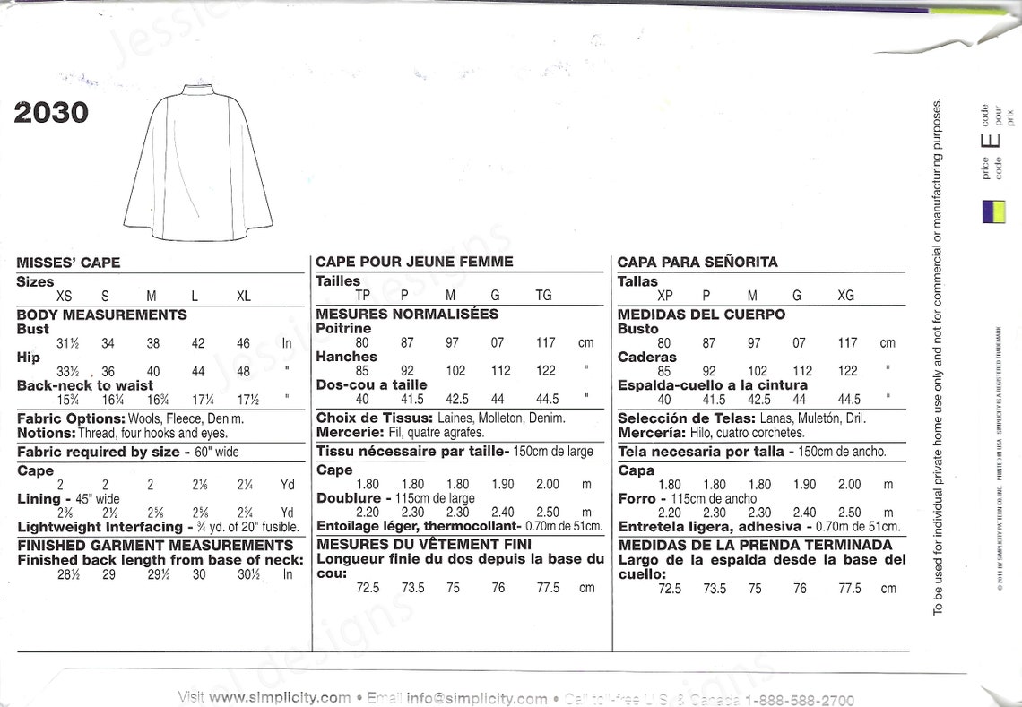 Uncut Simplicity sewing Pattern 2030 misses cape size xs-xl FF | Etsy