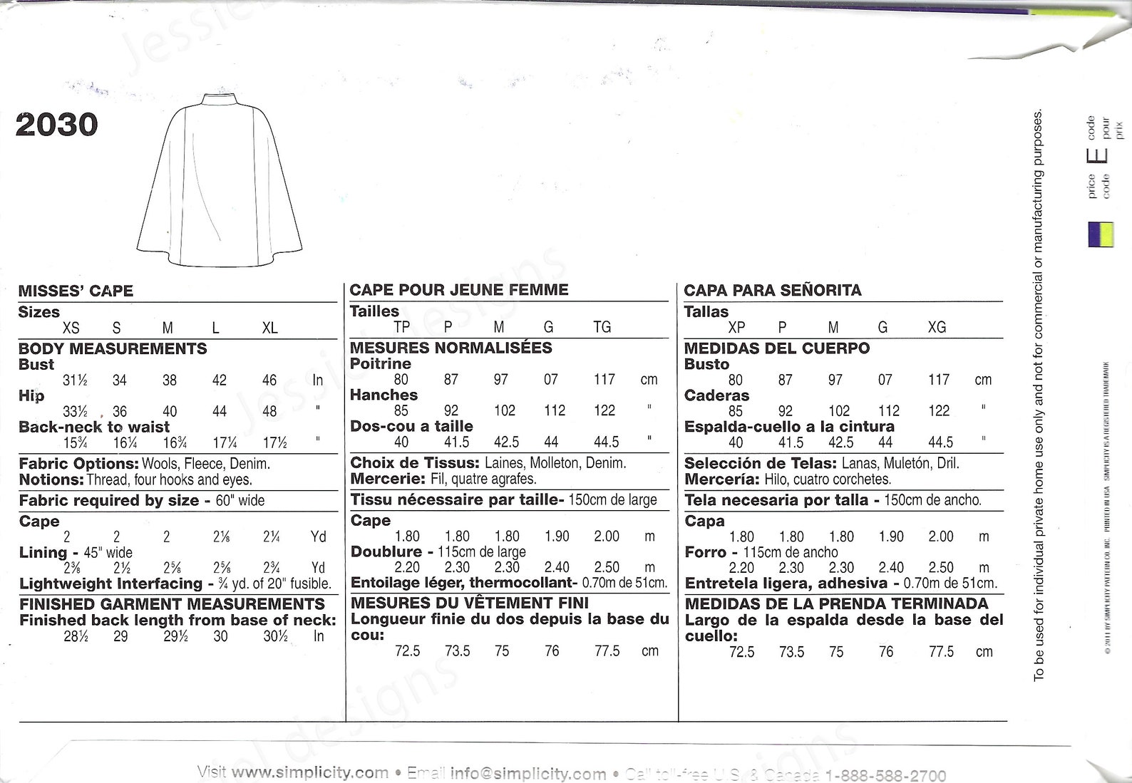 Uncut Simplicity sewing Pattern 2030 misses cape size xs-xl FF | Etsy