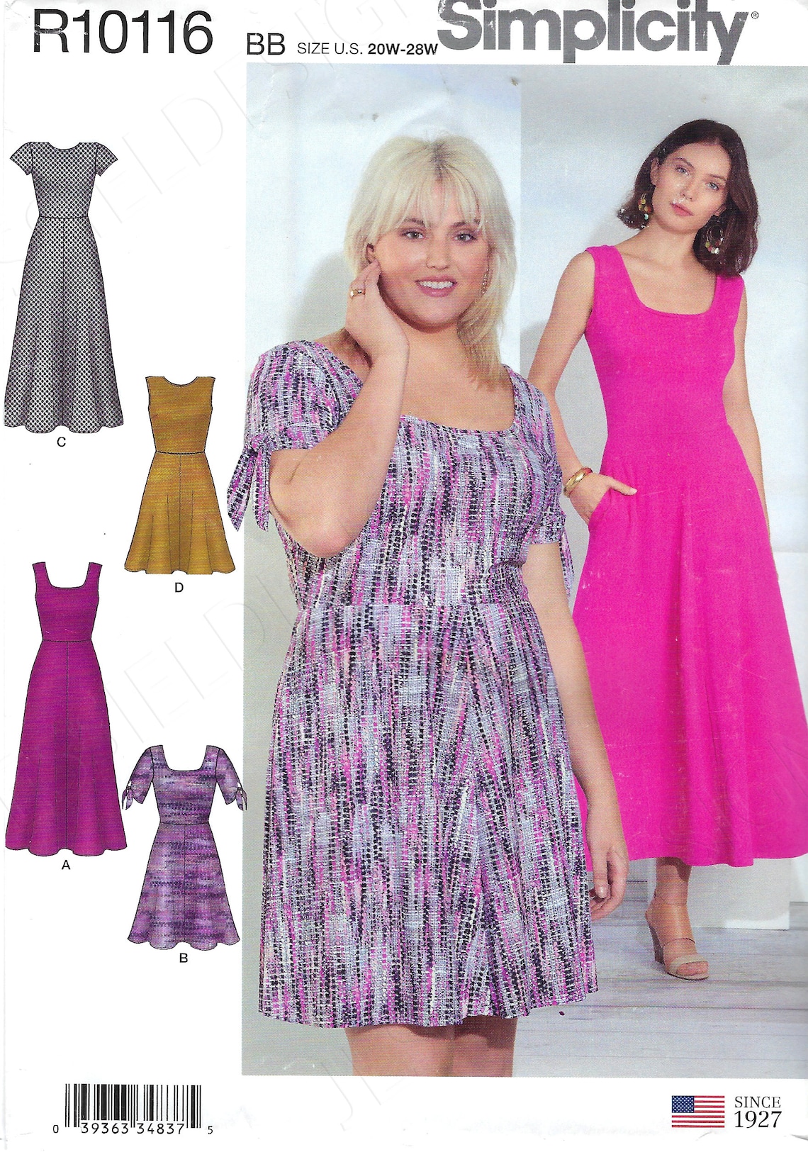 Uncut Simplicity Sewing Pattern 10116 8874 - A-line Flared Dress, 2 ...