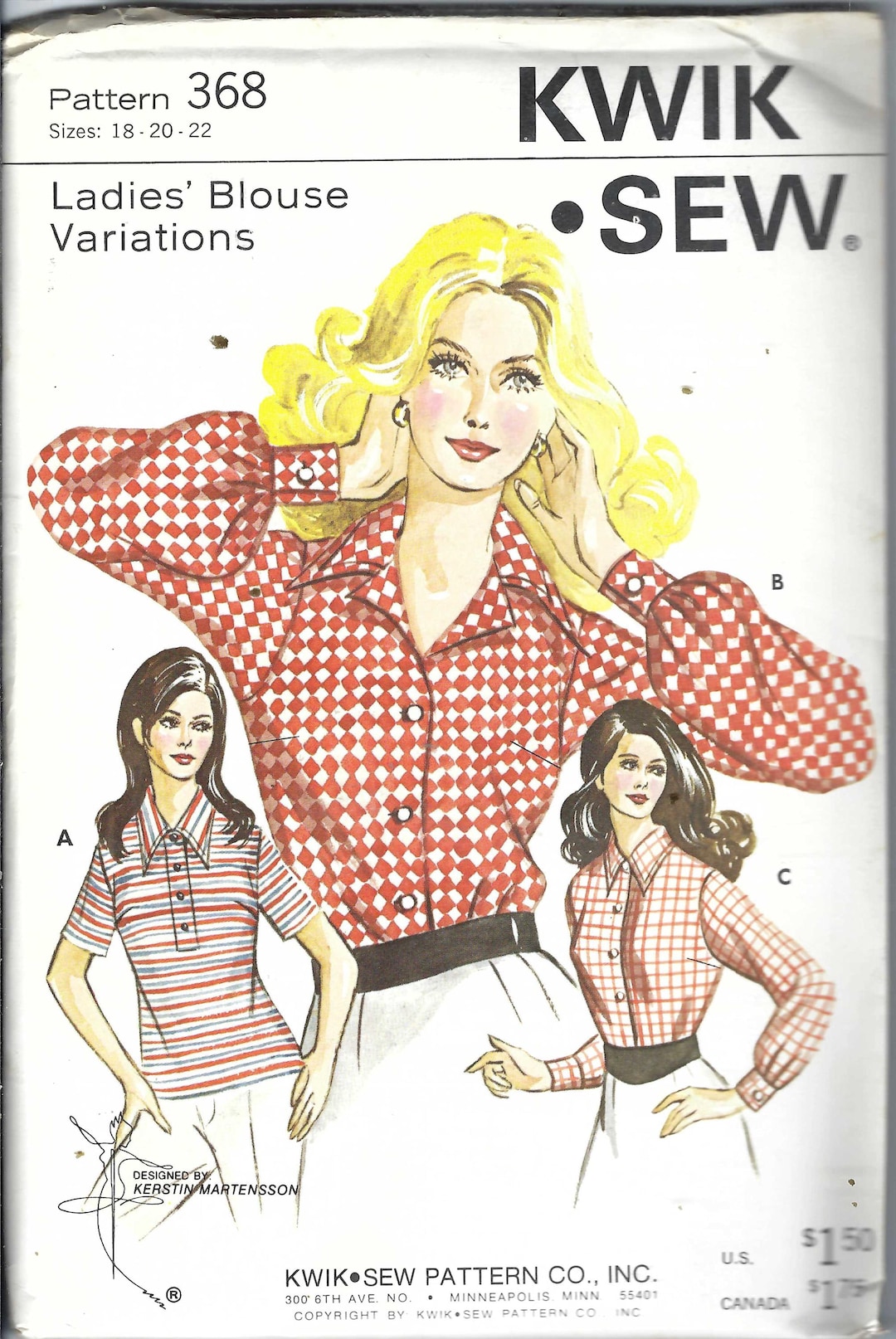 Uncut Kwik Sewing PATTERNS 368, Ladies Blouse With Variations Size 6-10 ...