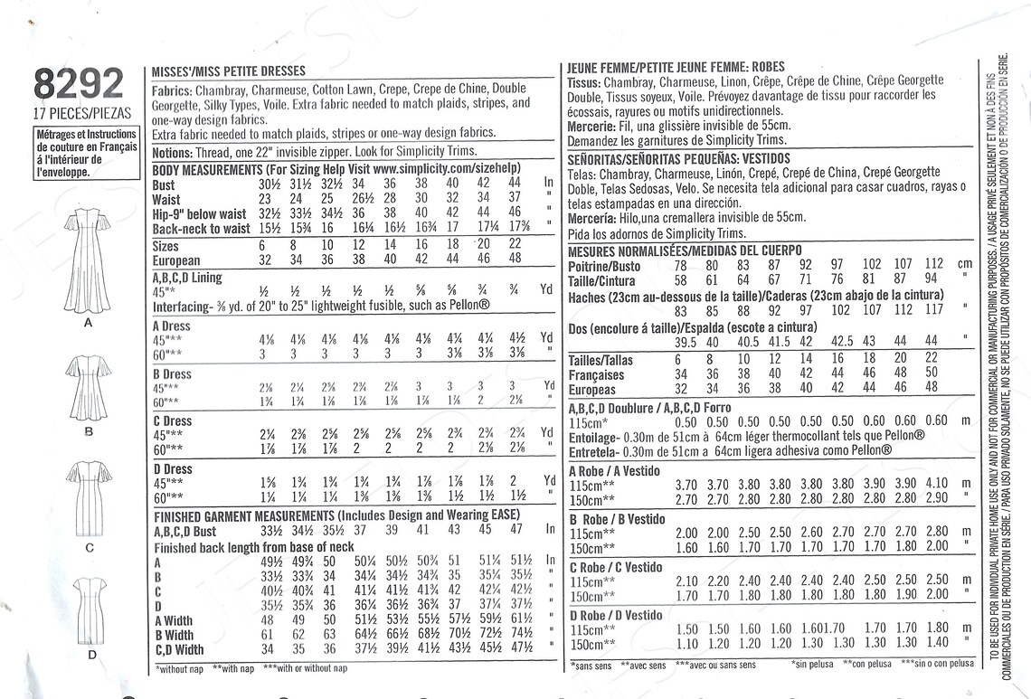 Uncut Simplicity Sewing Pattern 636 8292. Gorgeous Feminine Dresses ...