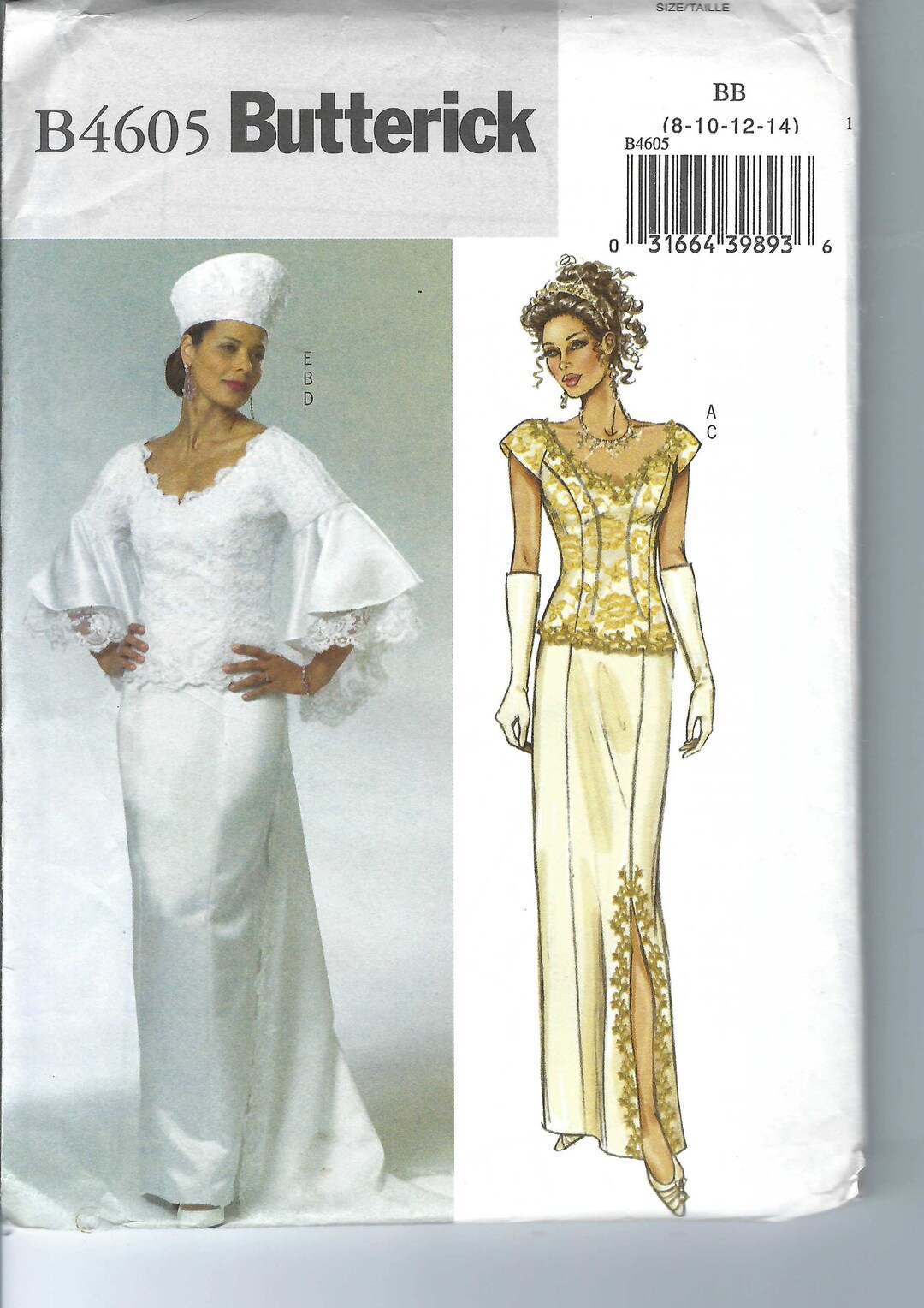 Uncut Butterick Sewing Pattern 4605 Bridal Traditional Lace Overlay ...