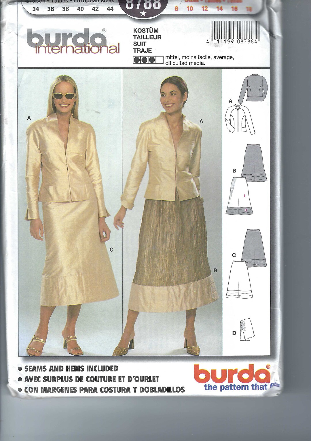 Uncut Burda Sewing Pattern 8788 Burda International Suit Size 8-18 ...