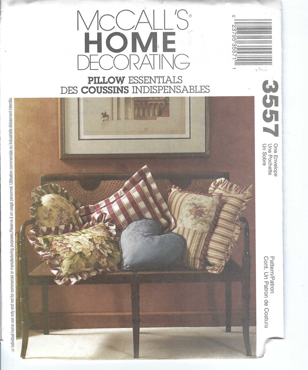 Uncut Mccalls Sewing Pattern Home Decorating Pattern 3557 Pillow ...