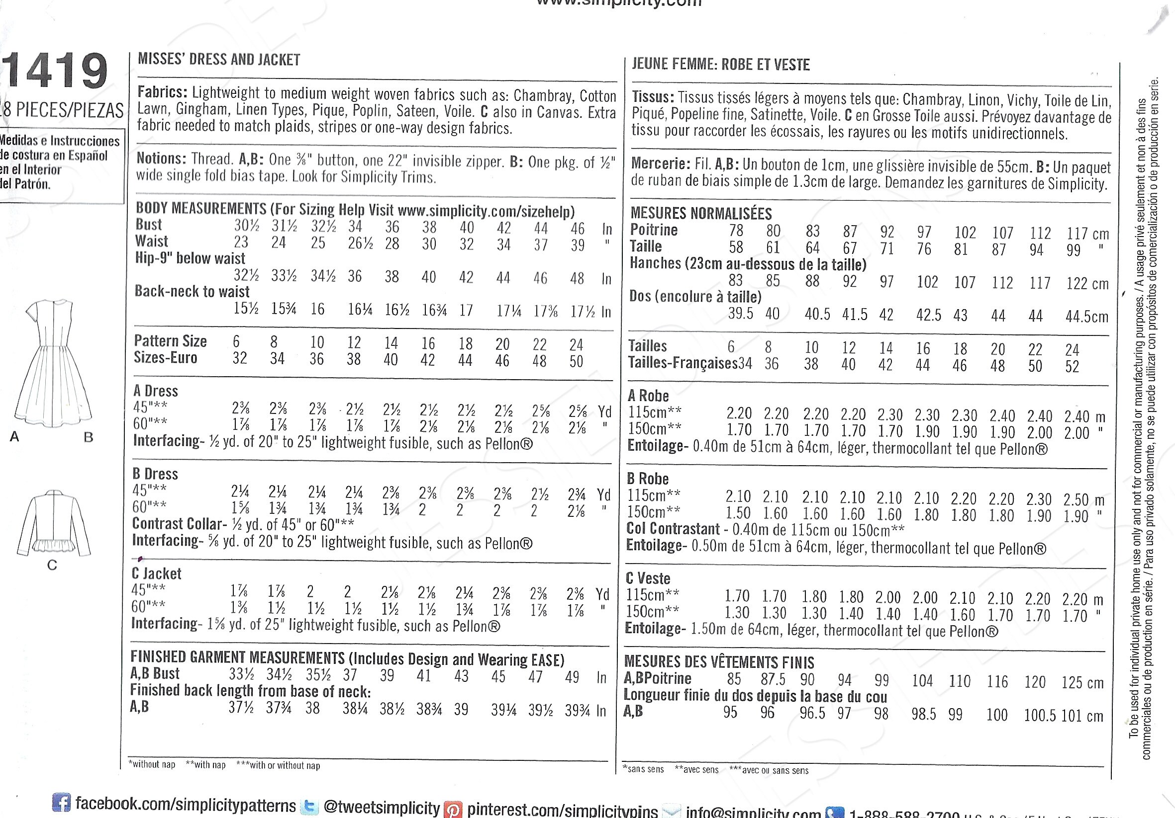 Uncut Simplicity Pattern 1419 Lisette 6 8 10 12 14 16-24 - Etsy