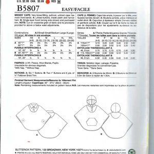 Uncut Butterick Sewing Pattern 5807 Easy Misses Cape Size XS-XXL FF - Etsy