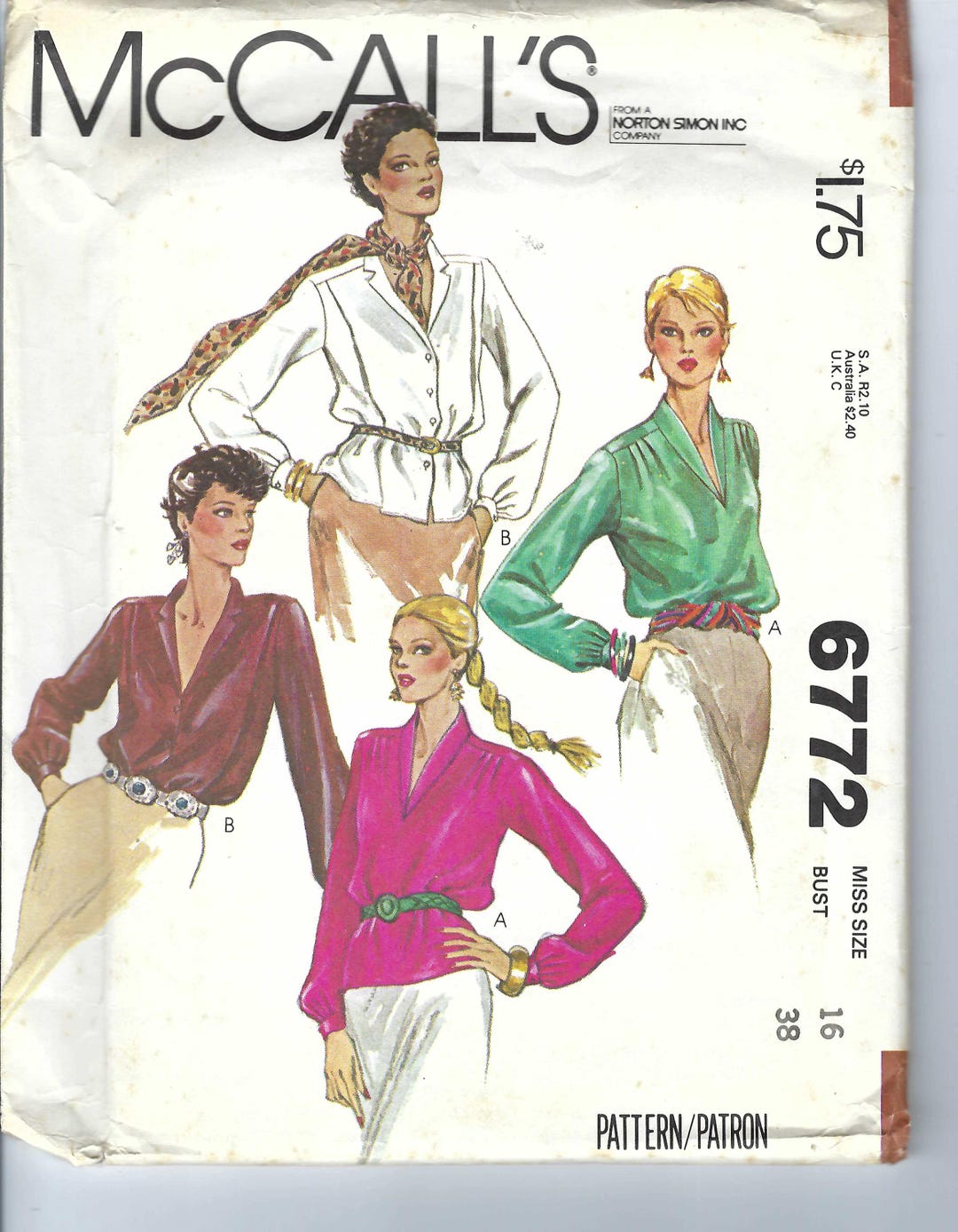 Uncut Vintage Mccalls Sewing Pattern 6772 Misses’ Long Sleeved Blouses Sz 16 FF - Etsy