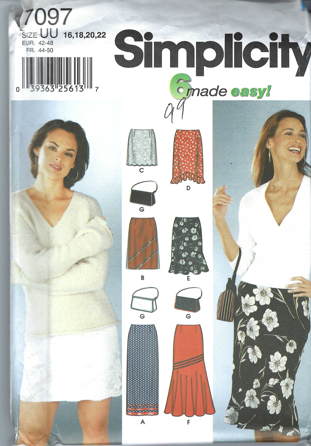 Uncut Sewing Simplicity Pattern 7097 Misses' Skirts and Purse Size 8-14 ...