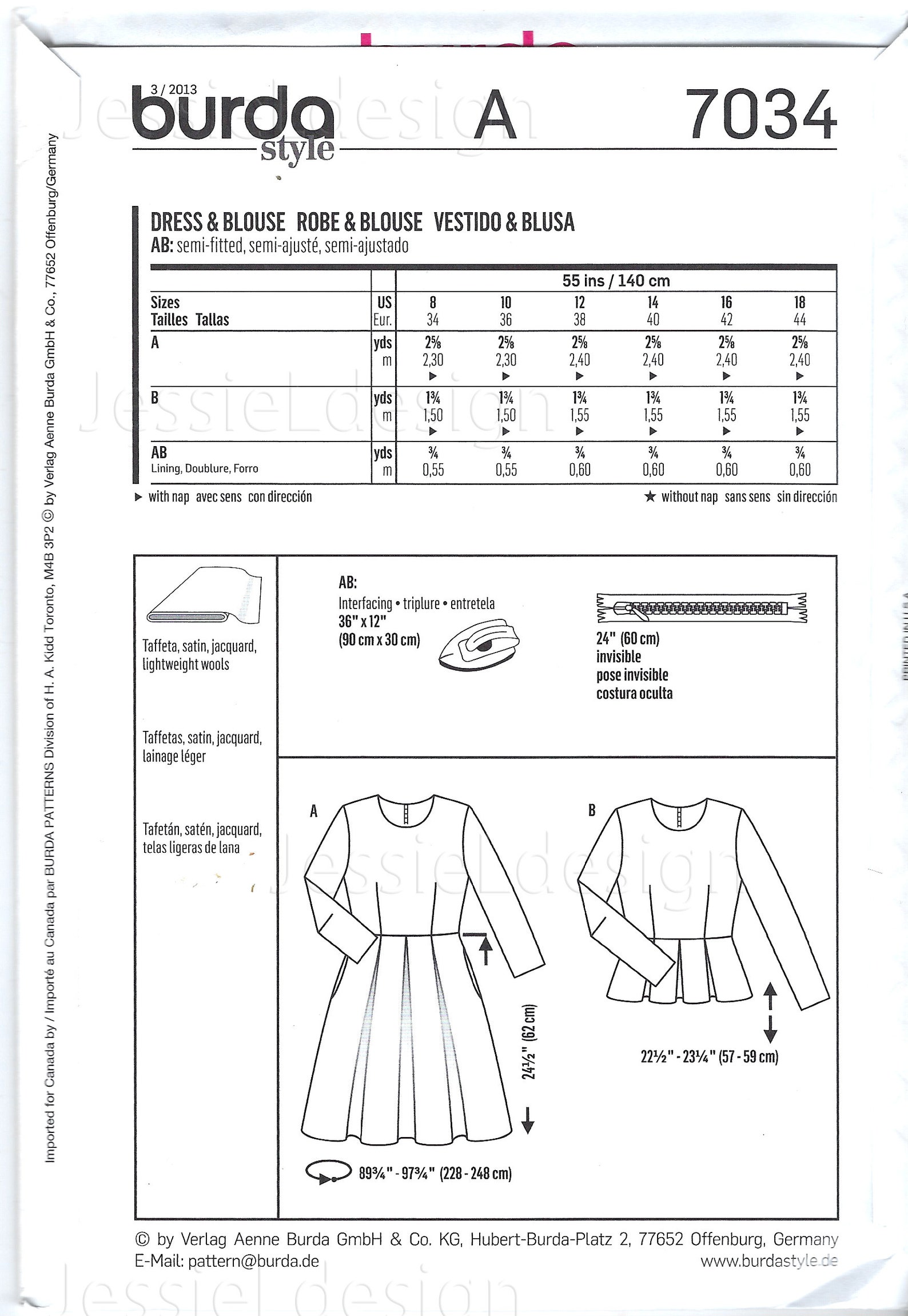 Uncut Burda Style Sewing Pattern 7034 Dress or Blouse Fitted | Etsy