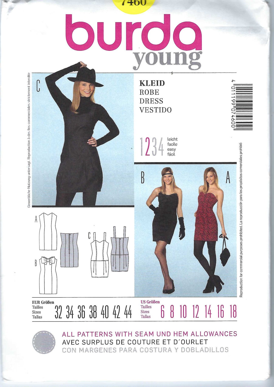 FF Burda Style Sewing Pattern 7460 Size 6-18 Misses Bustier Dress Uncut ...