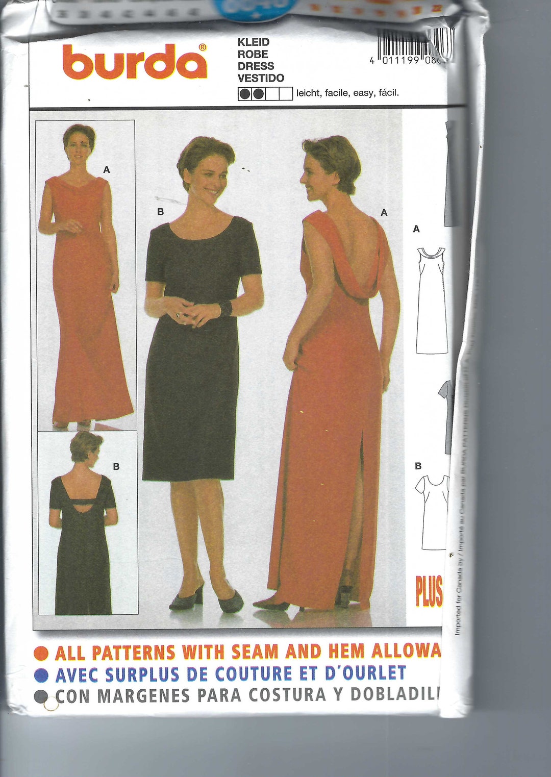 Rare Uncut Vintage Burda Sewing Pattern 8646 Misses Dress Size 10-22 FF ...