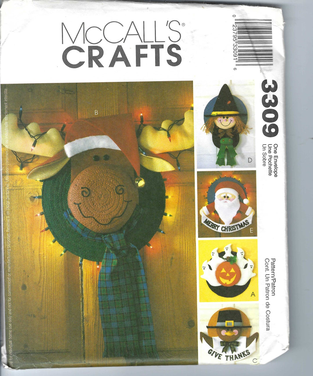 Uncut Mccalls Sewing Pattern 3309 • Fall Crafts Tablecloth Hat Wreaths ...