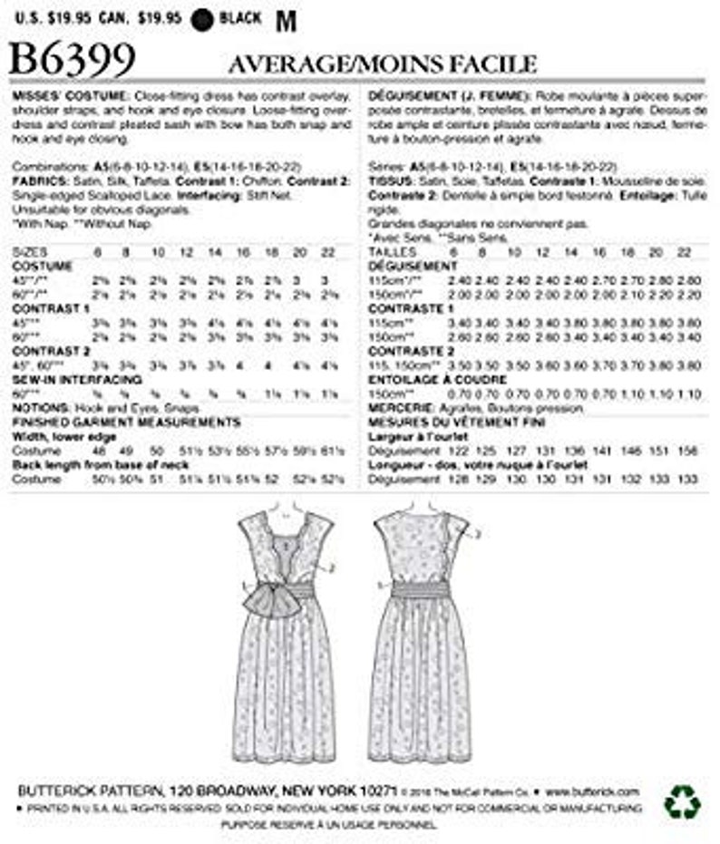 Uncut Butterick Sewing Pattern 6399 Misses' Drop-waist | Etsy