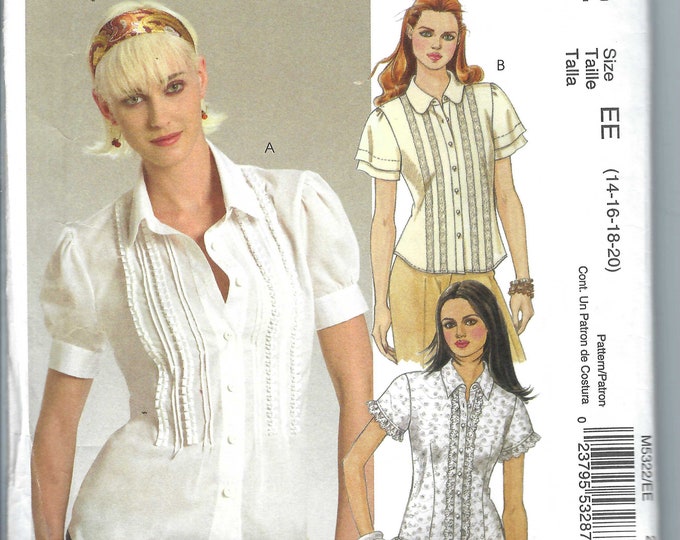 Uncut Mccalls Sewing Pattern 5322 Semi-fit Short Sleeve Blouse, Trim ...