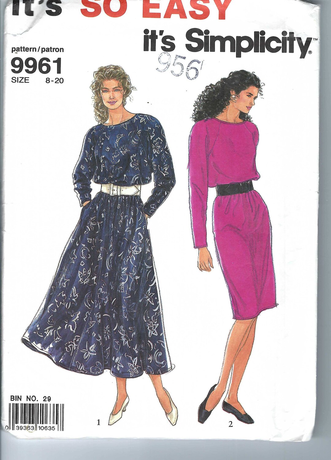 UNCUT Vintage Simplicity Sewing Pattern 9961 Misses 8-20 Pullover Dress ...