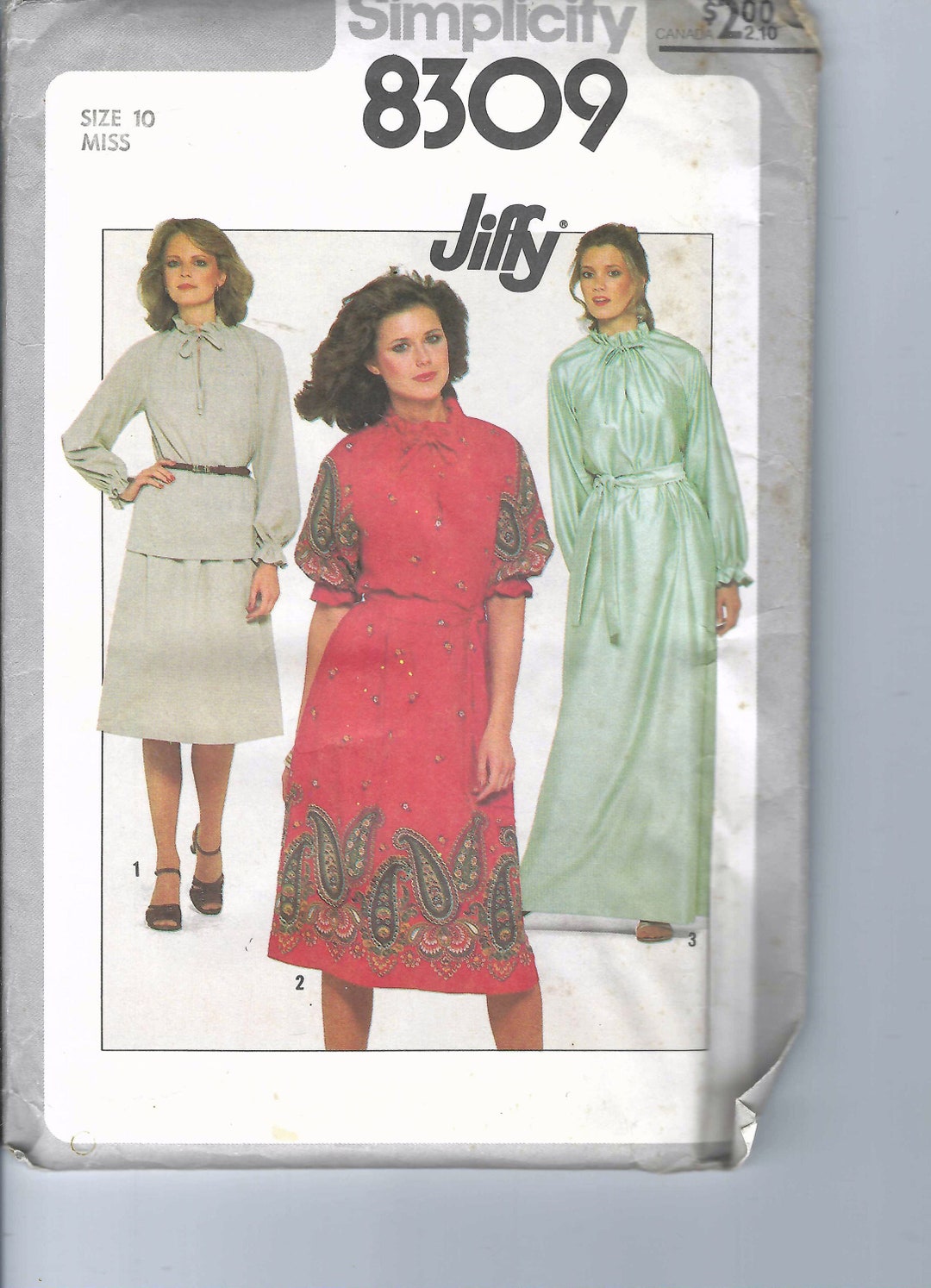 Uncut Vintage Simplicity Sewing Pattern 8309 High Neck Blouson Dress Maxi Midi or Two Piece Size ...
