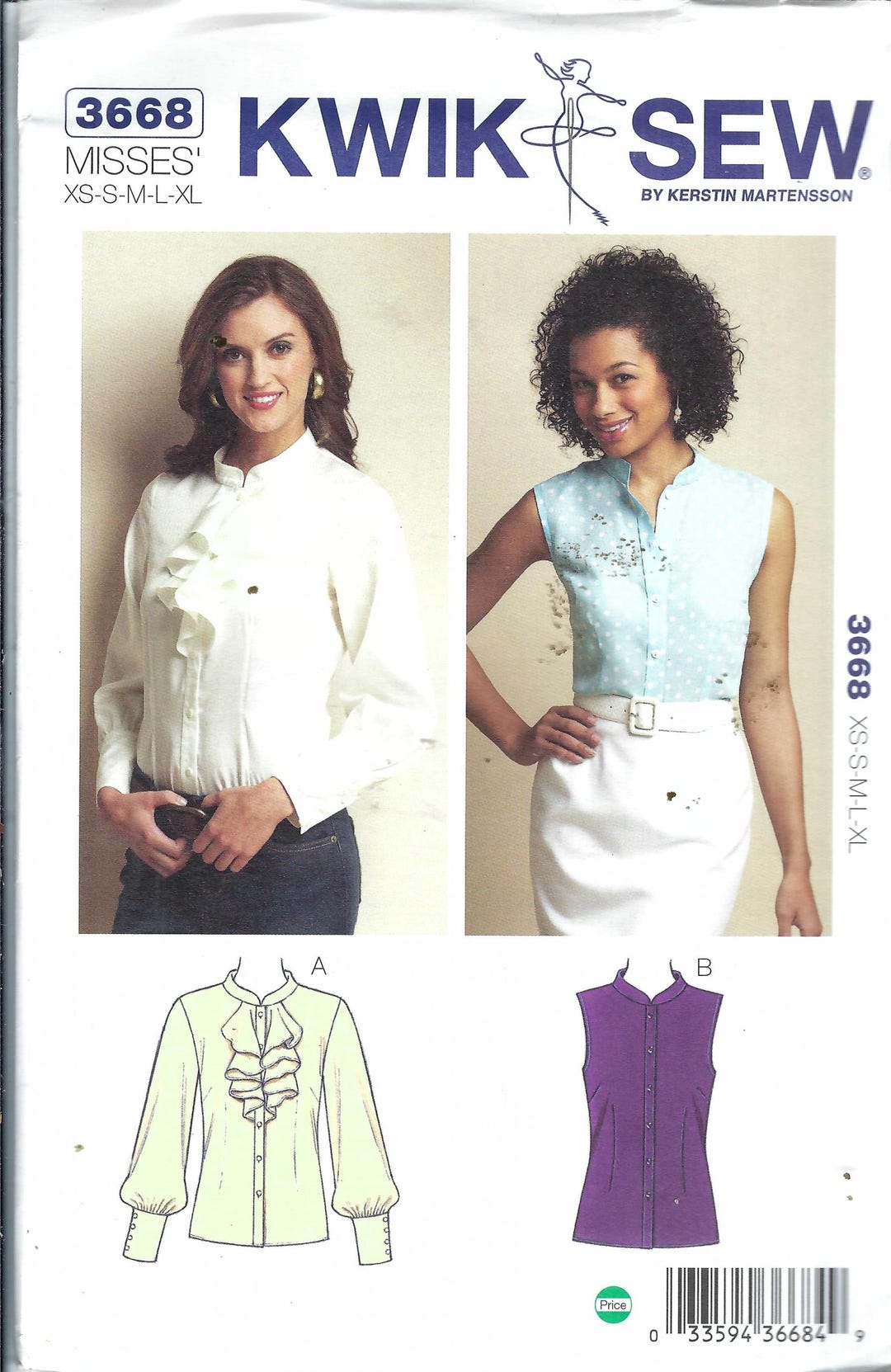 Uncut Kwik Sewing Pattern 3668 Misses' Blouses Size Xs-xl - Etsy
