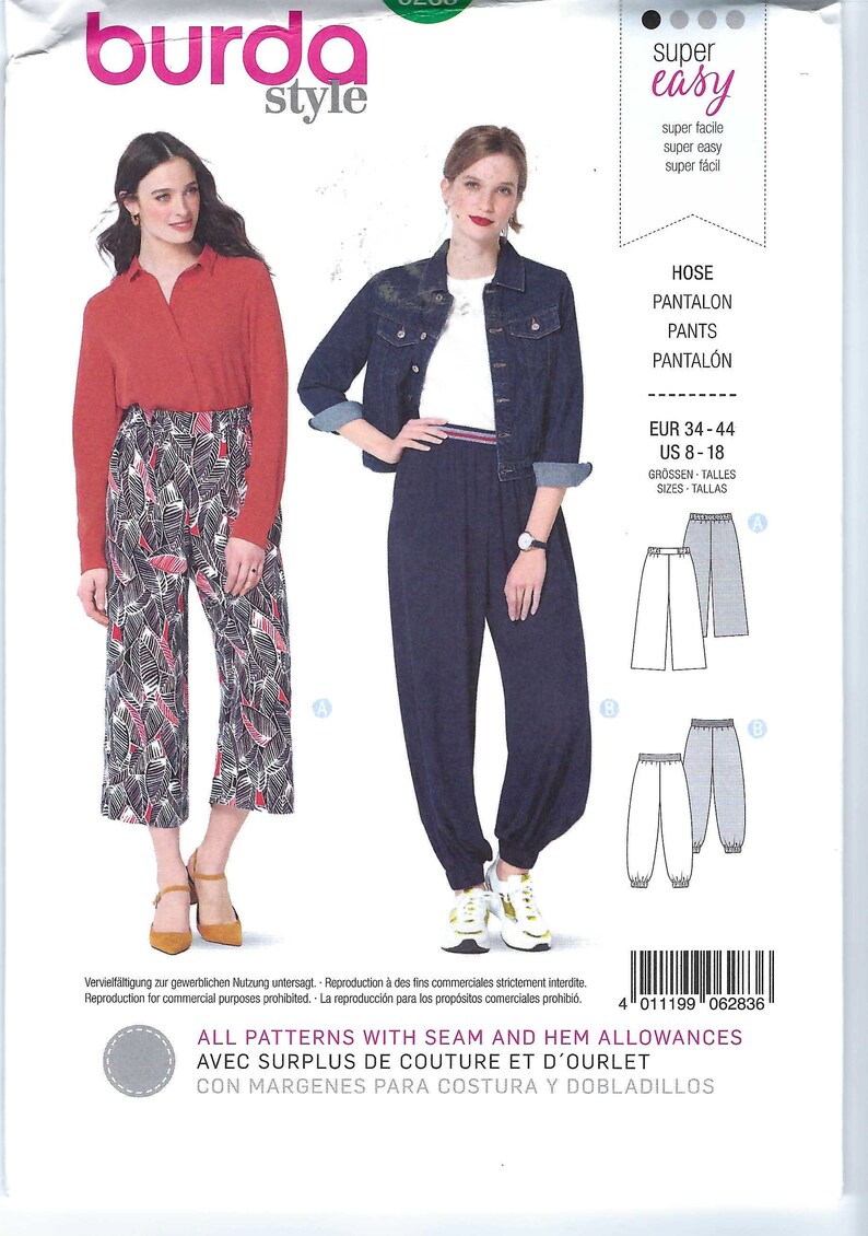 Uncut Burda Sewing Pattern 6283 Pants - Trousers Size 8-18 FF - Etsy