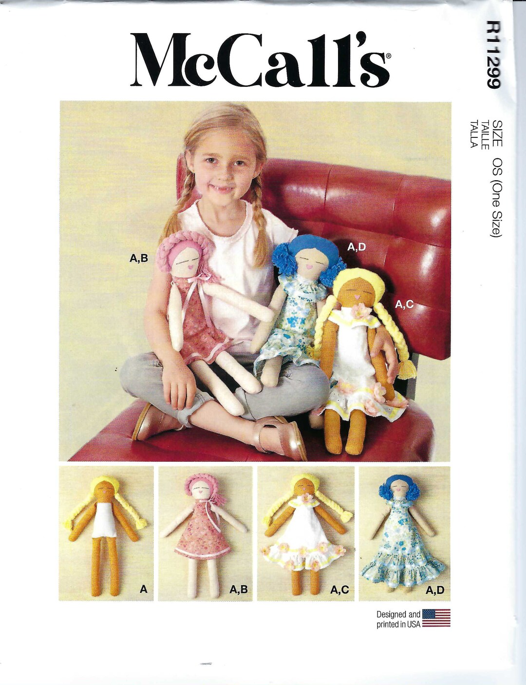 Uncut Mccalls Sewing Pattern 11299 8235 18" Cloth Dolls Factory Folded ...