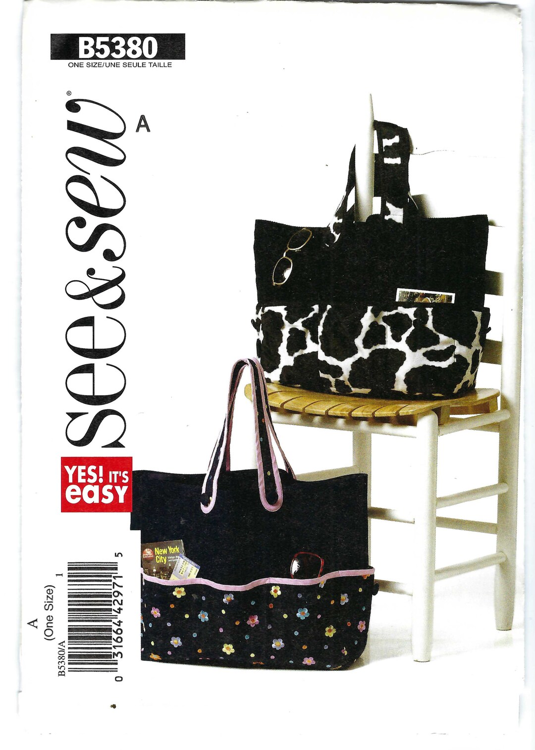 Uncut Butterick Sewing Patterns 5380 Tote Bag With Handles and Pockets ...