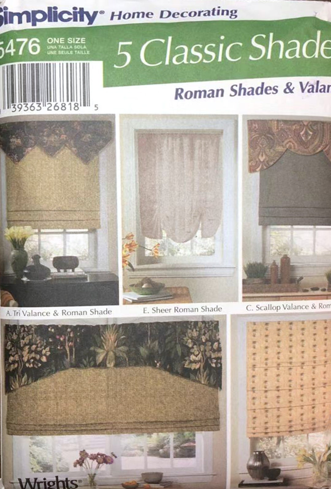 Uncut Simplicity Sewing Pattern 5476 Classic Roman Shades Valances ...