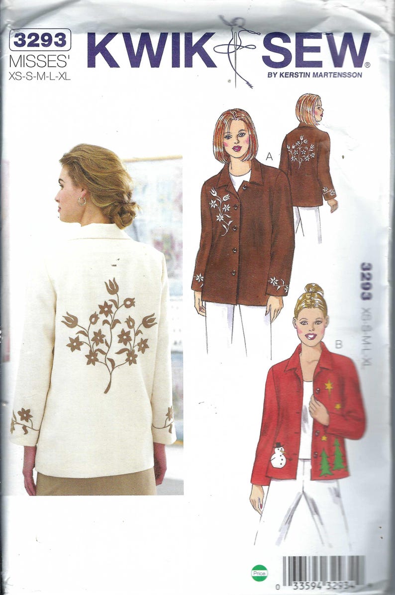 Uncut Kwik Sewing Pattern 3293 Misses Jackets Pattern Floral Christmas ...