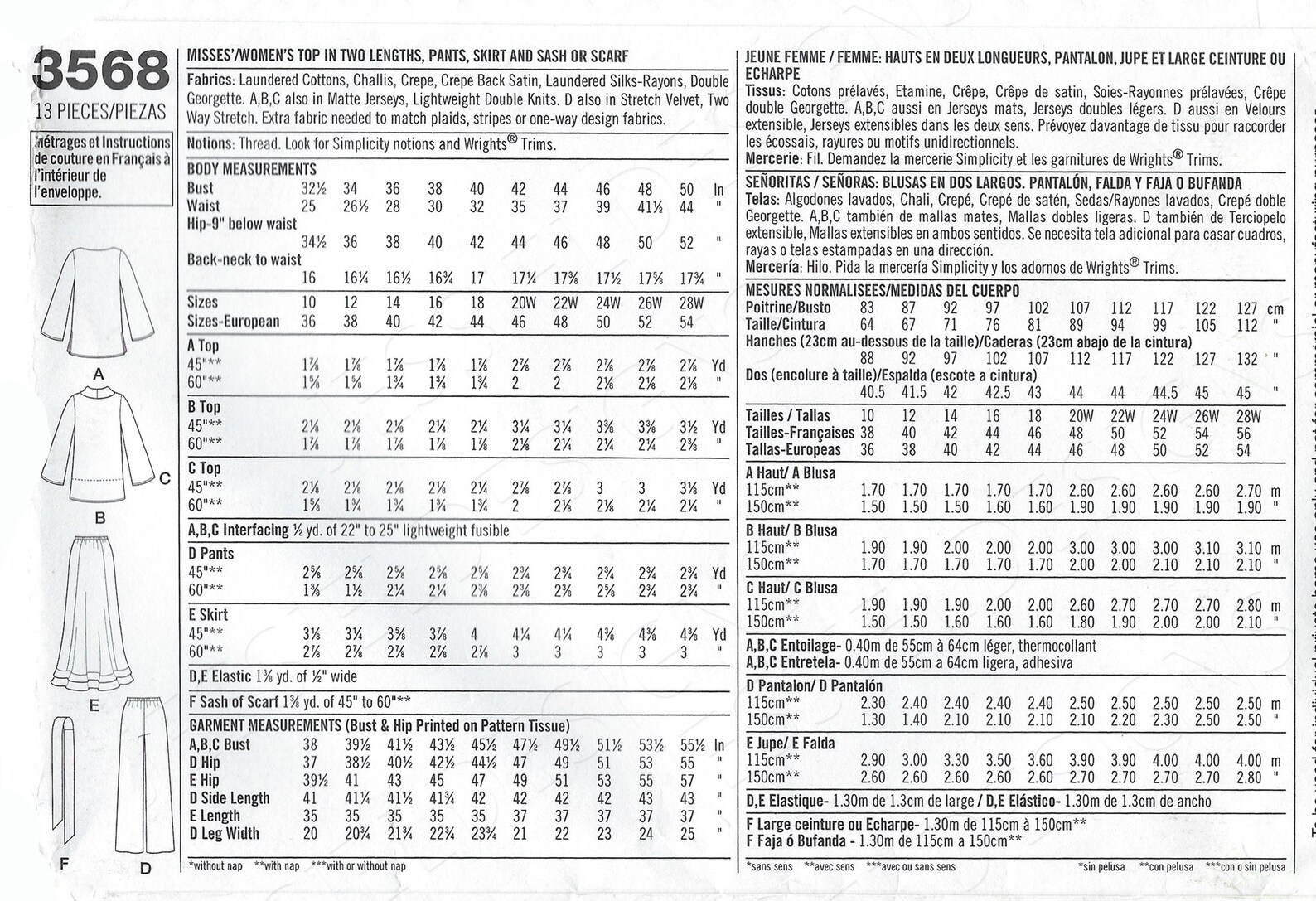 Uncut Simplicity Sewing Pattern 3568 Misses Top Skirt Pants - Etsy