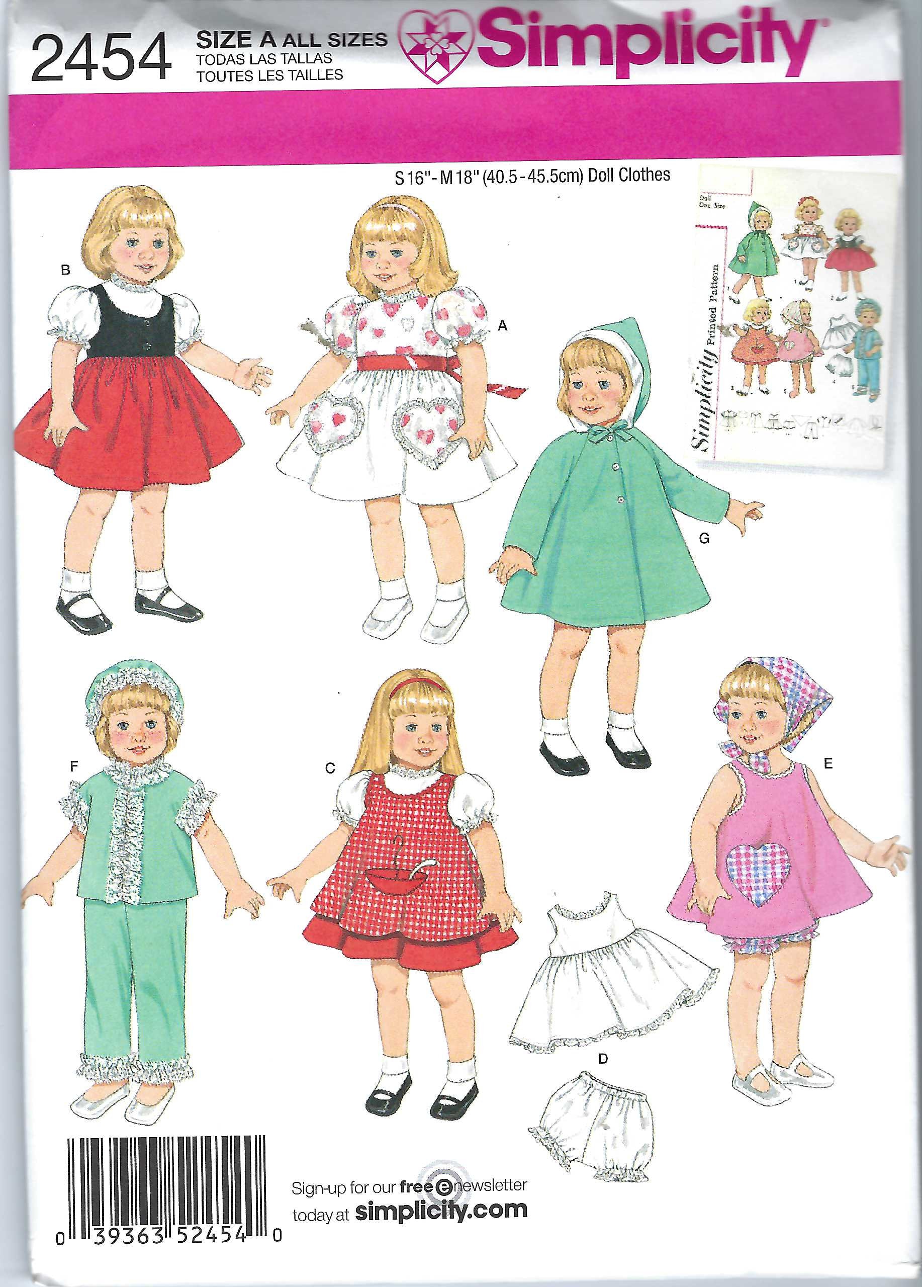 1990s Doll Clothes for 18 Inch Doll Simplicity 9381 UNCUT FF Vintage ...