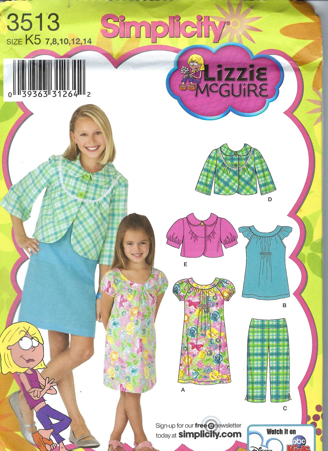 Uncut Simplicity Sewing Pattern 3513 Girls Jacket, Dress, Top, Capri ...