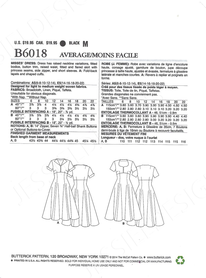 UNCUT Butterick Sewing Pattern 6018 Misses' Retro '52 Dress Sewing ...