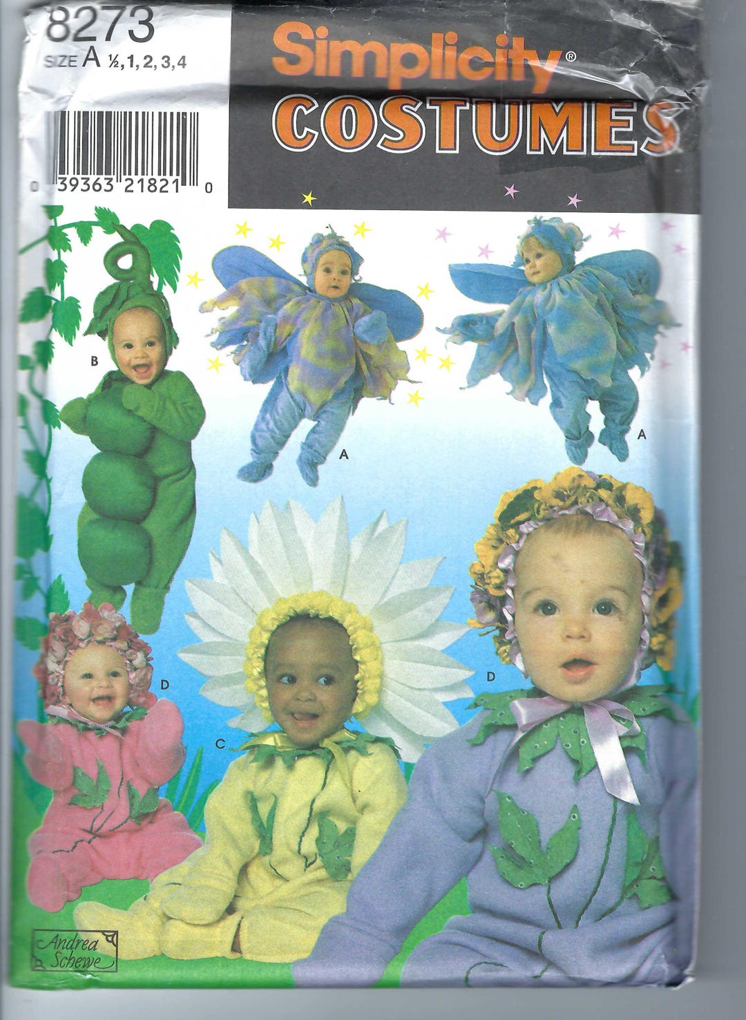 Uncut Simplicity Sewing Pattern 8273 Baby Toddler Daisy Flower Fairy Butterfly Pea Pod Jumpsuit ...