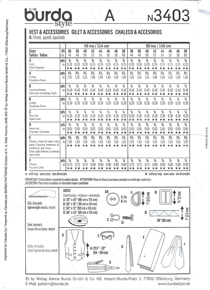 Uncut Burda Sewing Pattern 3403 Sewing Pattern for Men Vest and ...
