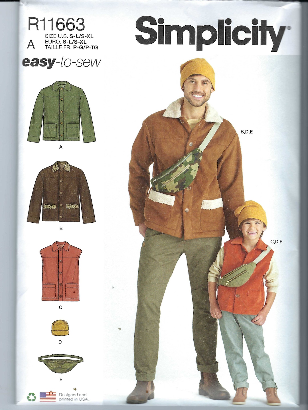 Uncut Simplicity Sewing Pattern 11663 9694 Boys' and Men's Jacket, Vest ...