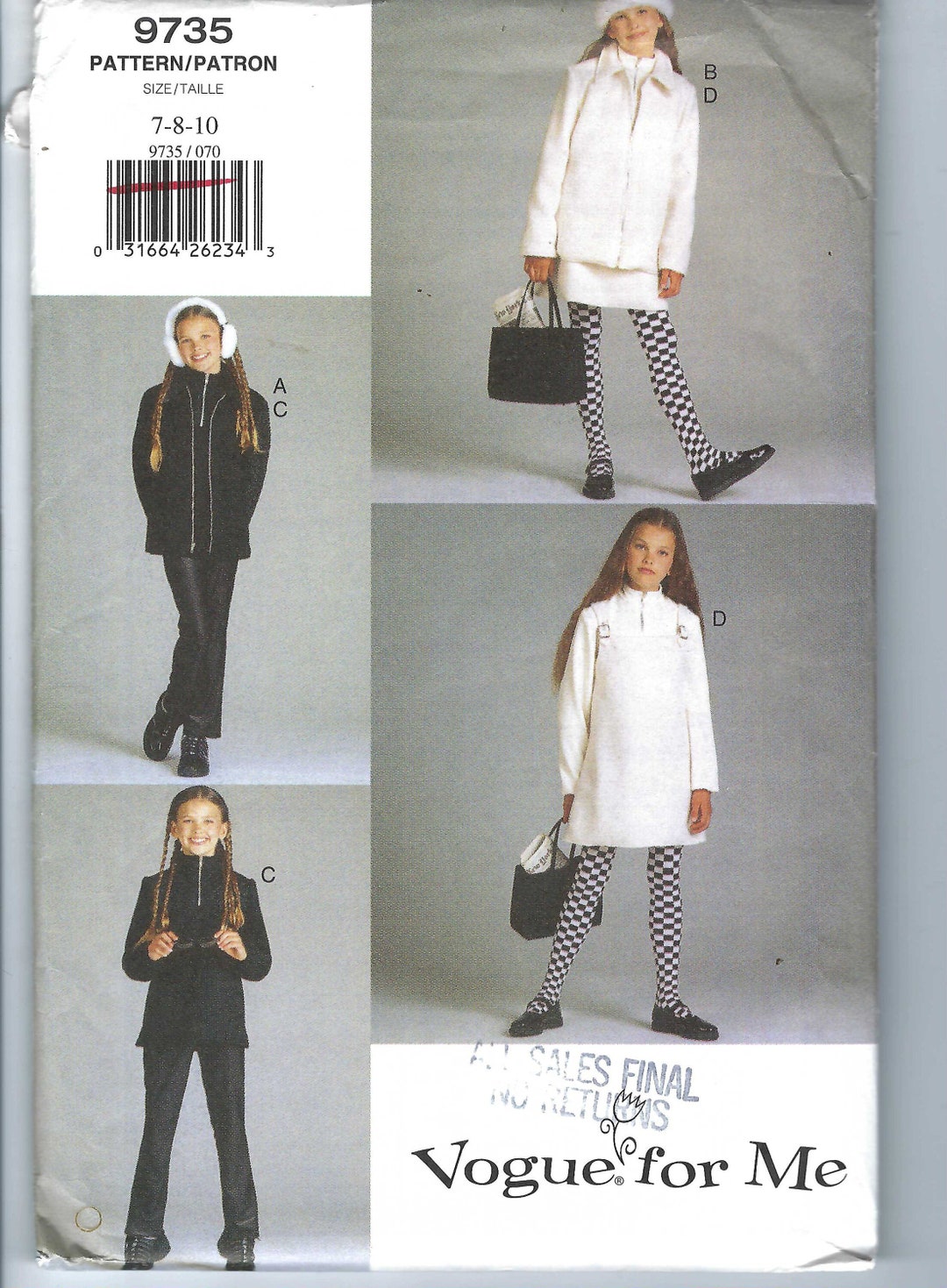 Uncut Vogue Sewing Pattern 9735 Teen/ Girls Vintage Buckled Jumper ...