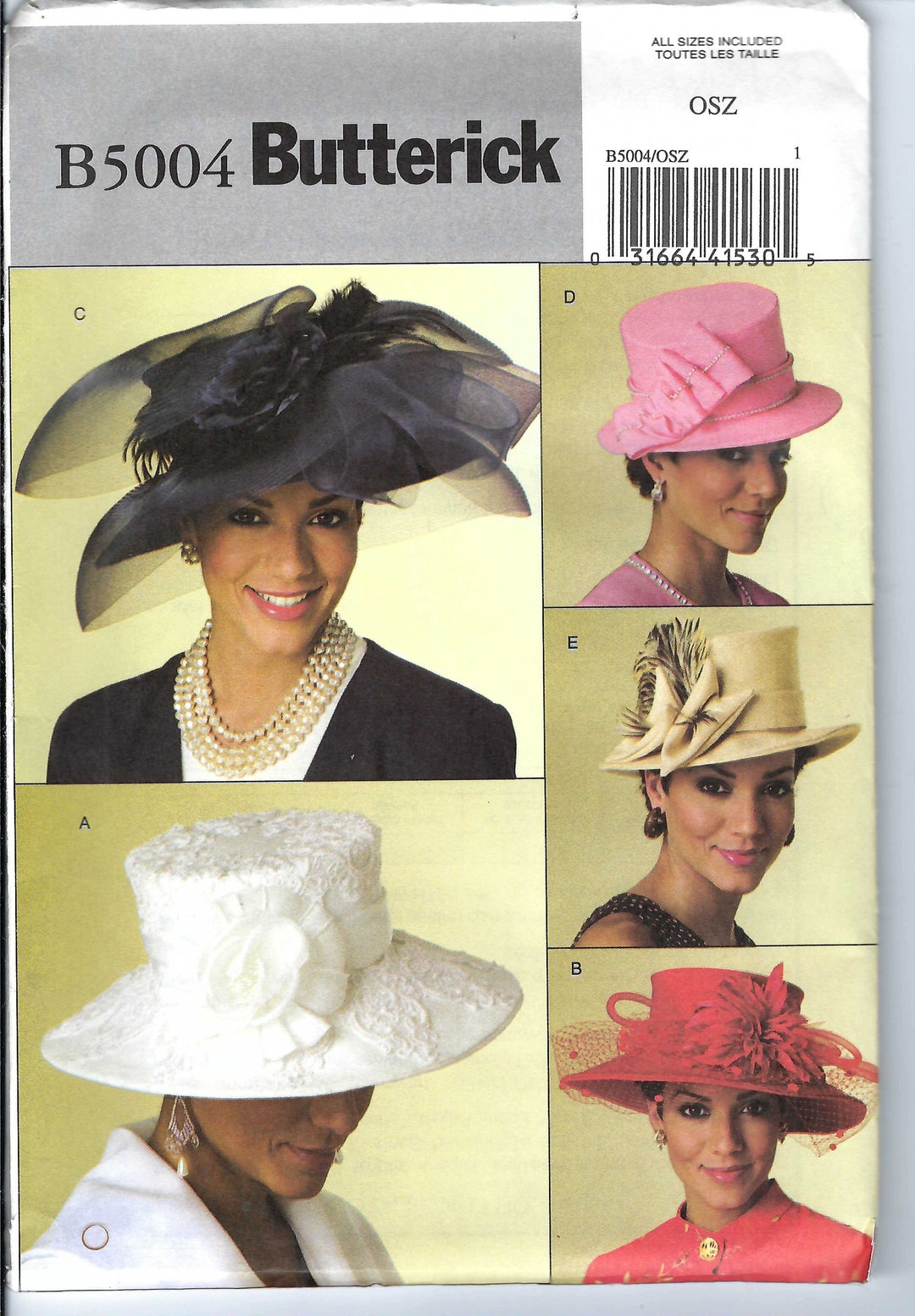 Uncut Butterick Sewing Pattern 5004 Pattern Misses Hats Multisize Glam ...