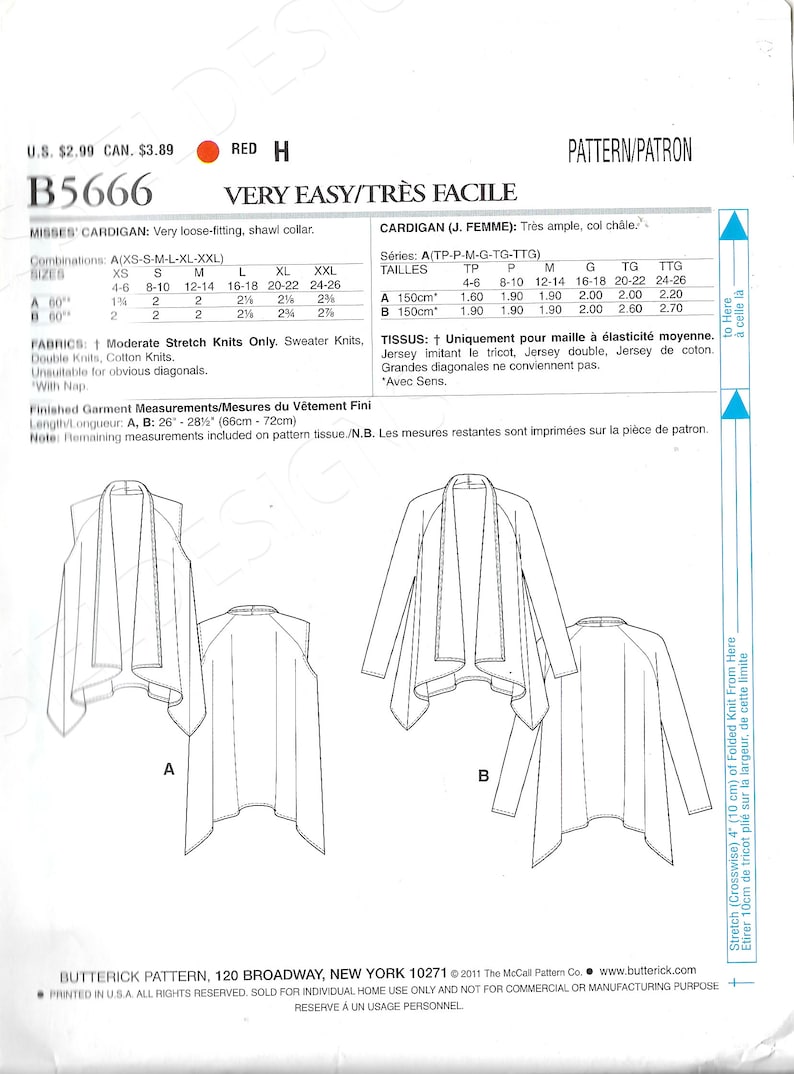 Uncut Butterick Sewing Pattern 5666 Cardigan Long Vest: Loose - Etsy