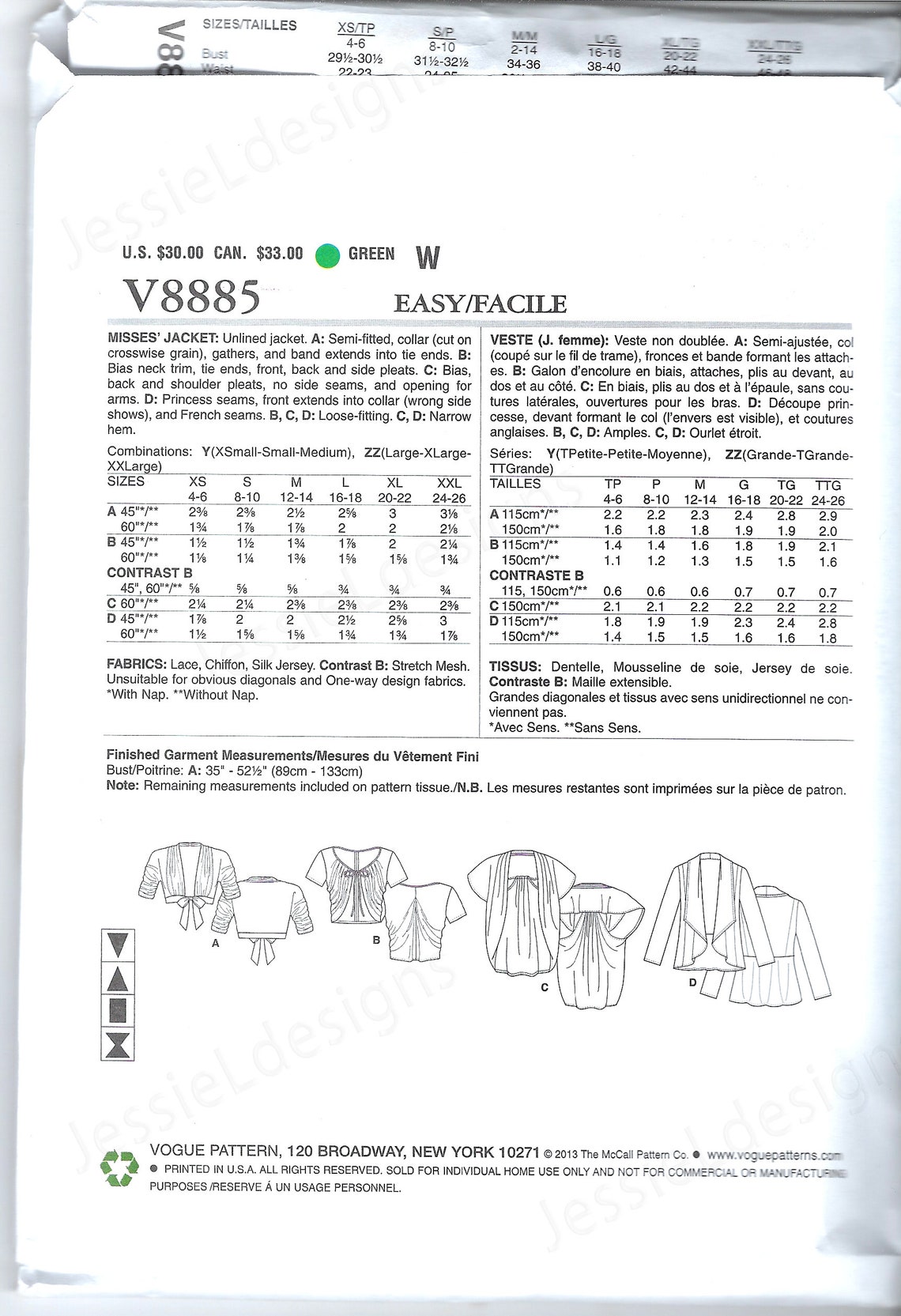 Uncut Vogue Sewing Pattern 8885 Vogue, Jacket, Crafting Paper, Mod ...