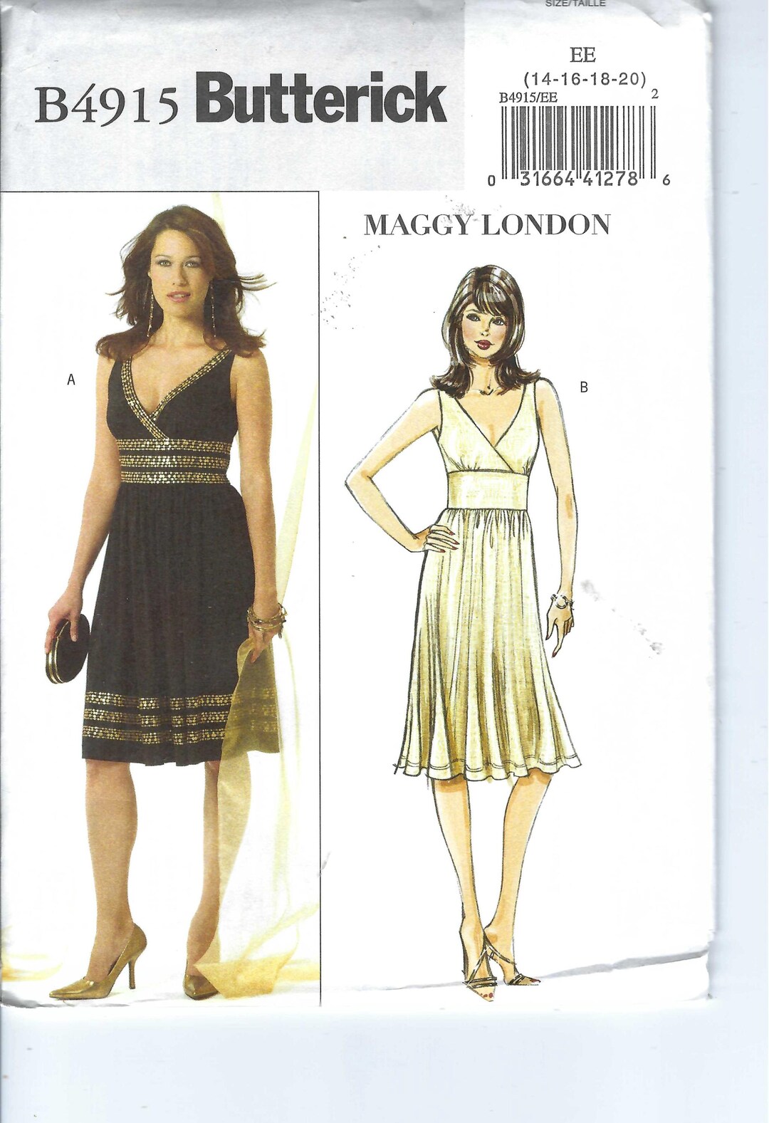 Uncut Butterick Sewing Pattern Wrap Bodice Evening Dress, Maggy London ...
