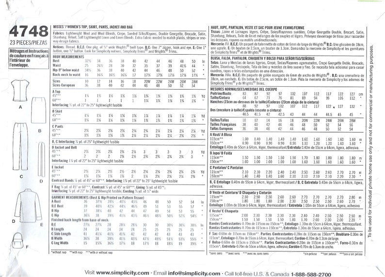 Uncut Simplicity Sewing Pattern 4748 Easy Chic - Etsy