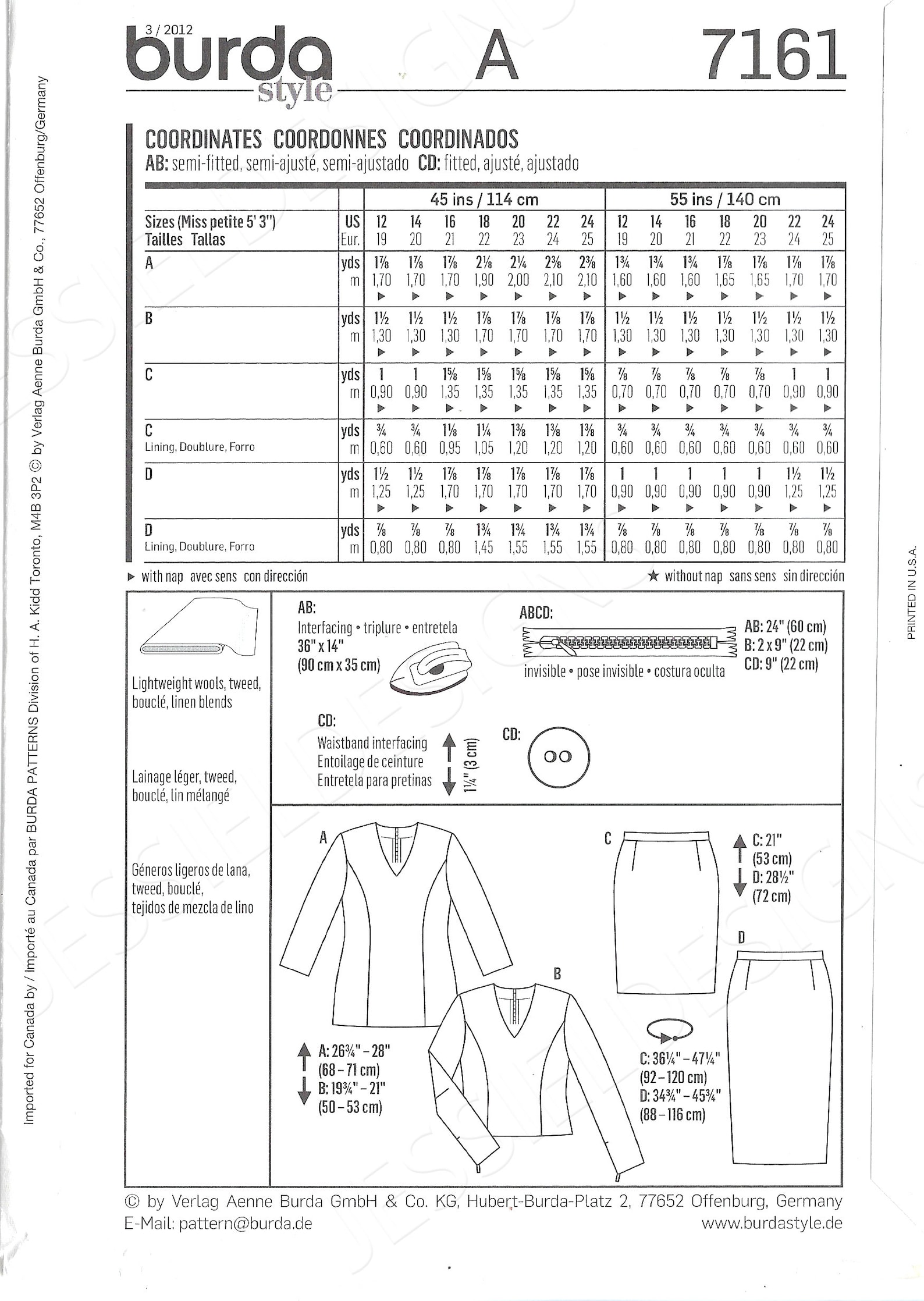 Burda Style Pattern 7161 sewing pattern-coordinates size 12-24 | Etsy