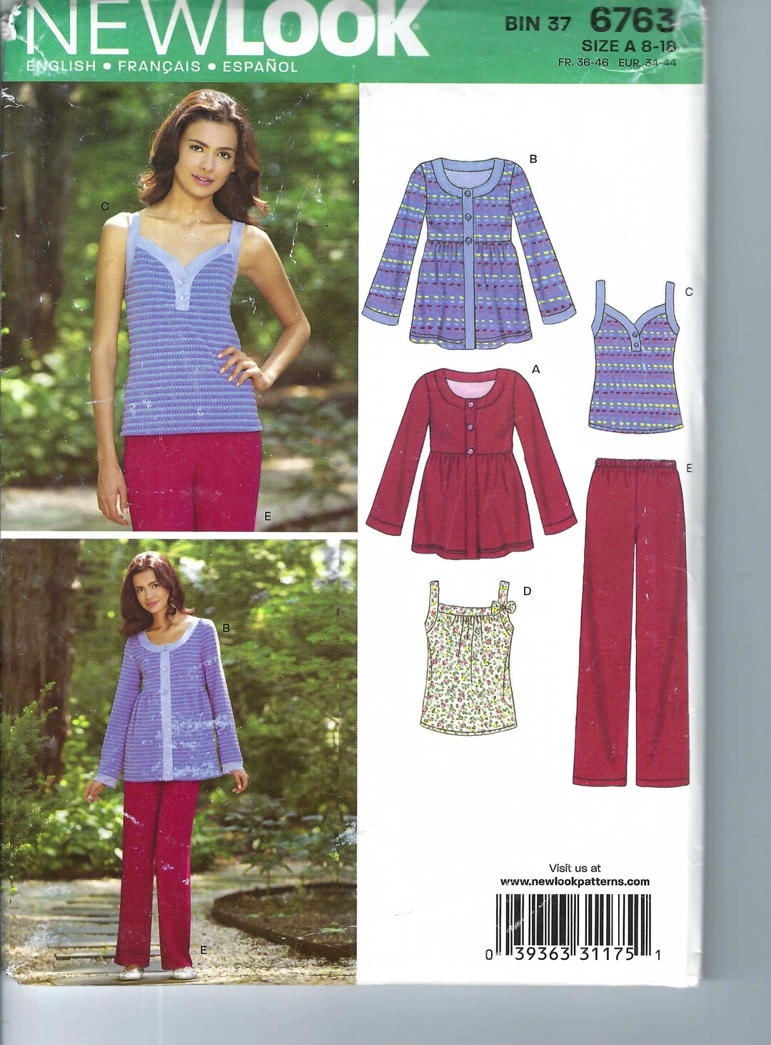 Uncut New Look Sewing Pattern 6763 Sizes 8-18 Easy New Look Misses Top ...
