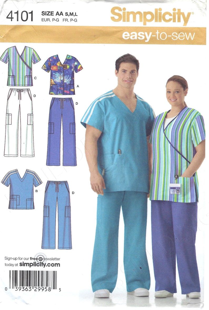 Uncut Simplicity Sewing Pattern 4101 Womens and Mens Scrub - Etsy