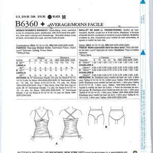 Uncut BUTTERICK Sewing Pattern 6360 Misses' Womens' Swimsuits Sewing ...
