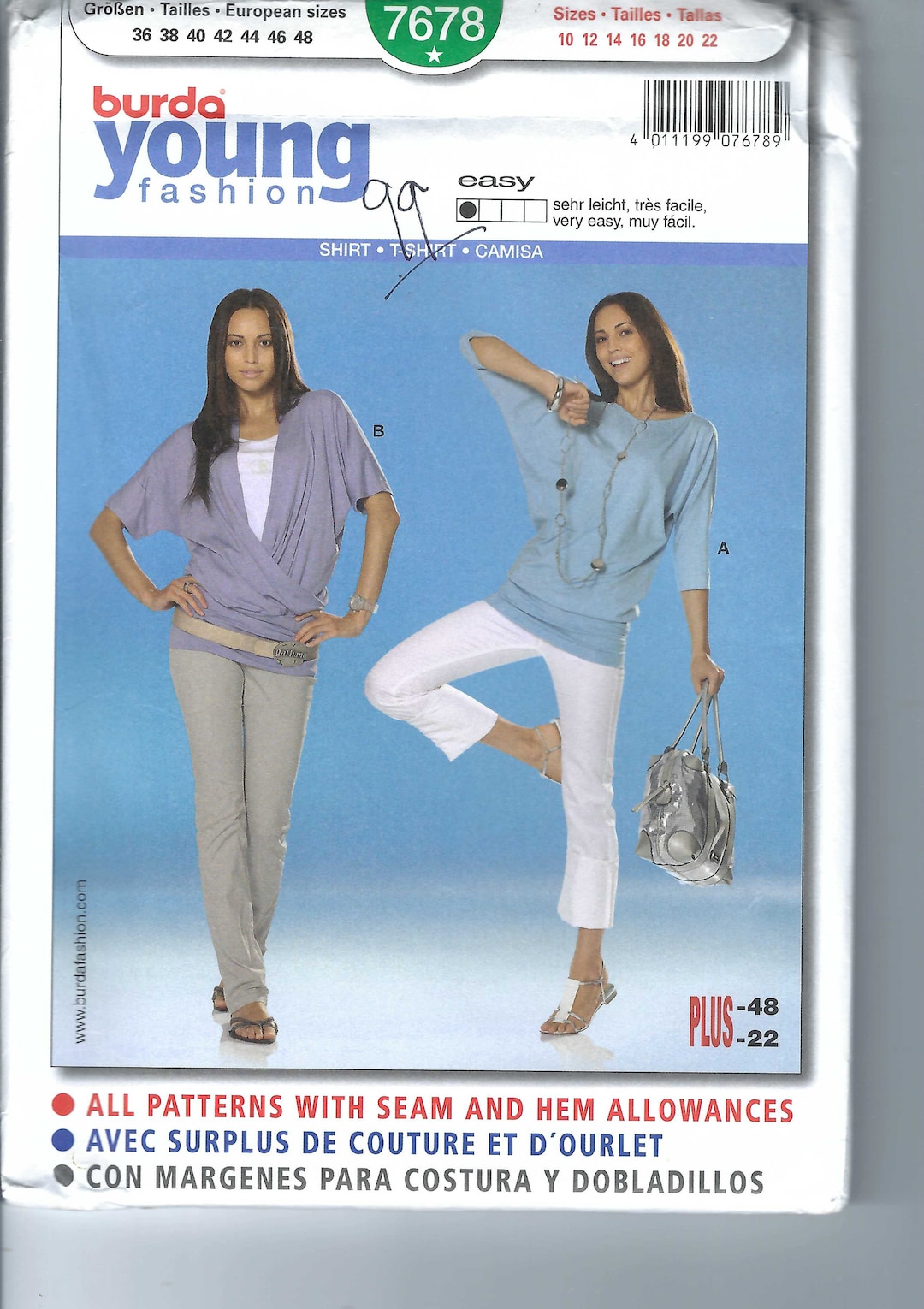 Uncut Burda Sewing Pattern Young 7678 Size 10-22 Misses Top FF - Etsy