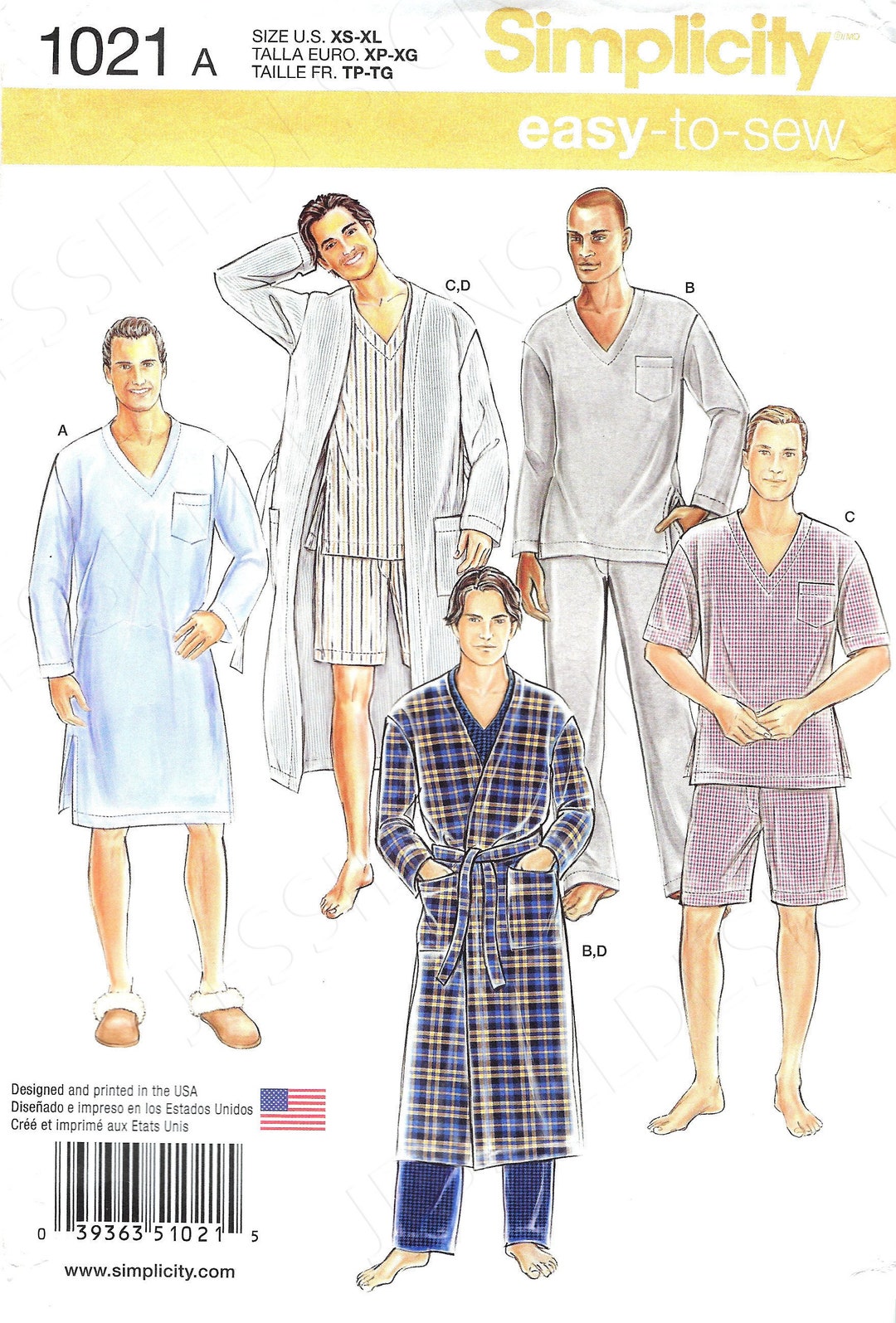 Uncut Simplicity Sewing Pattern 1021 Men's Loungewear, Men's Robe ...