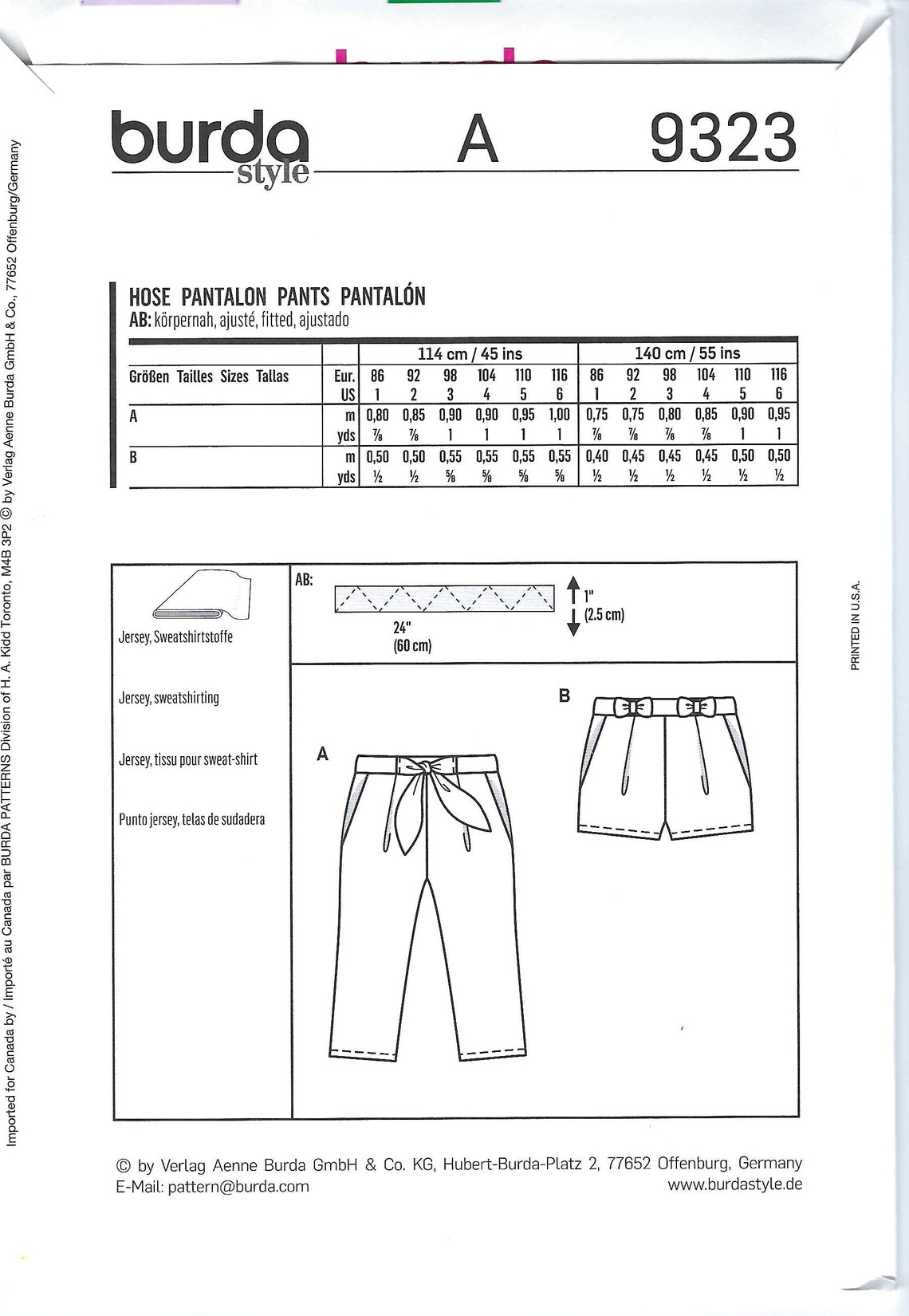 Uncut Burda Style Sewing Pattern 9323 Trousers Shorts Ages: - Etsy