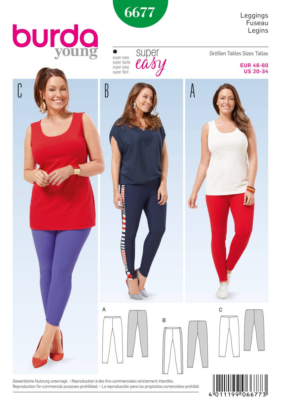 Uncut Burda Style Sewing Pattern 6677 Misses Plus Super Easy Leggings ...