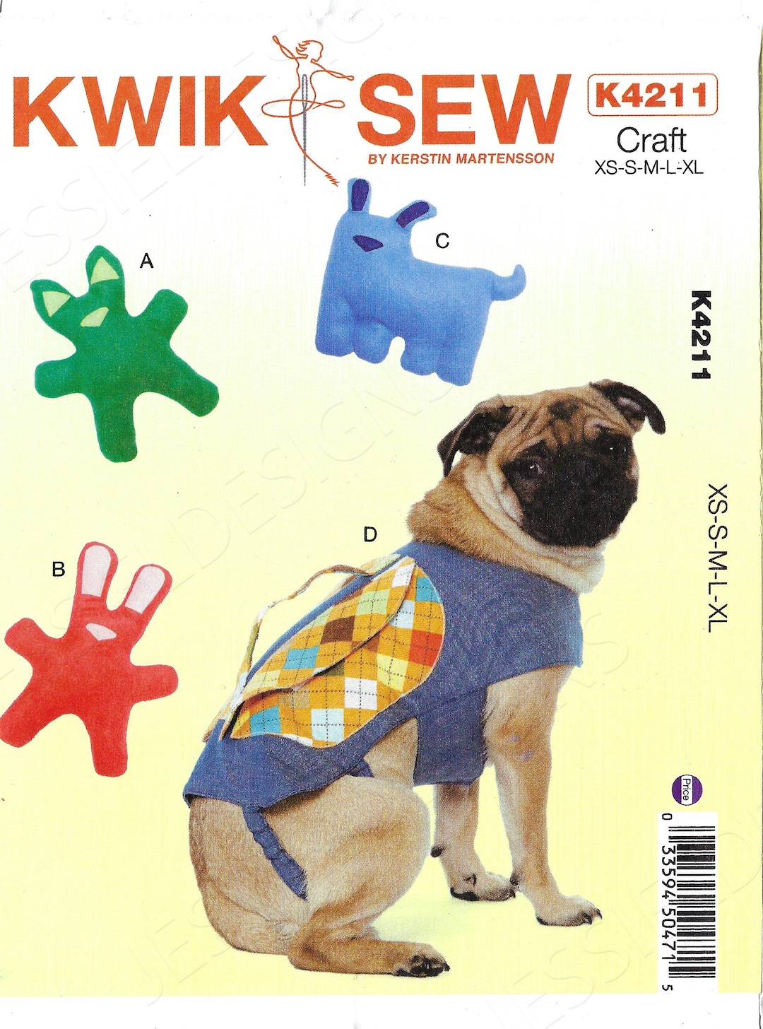 Uncut Kwik Sewing Pattern 4211 K4211 Dog Toys and Backpack Size Xs-s-m ...